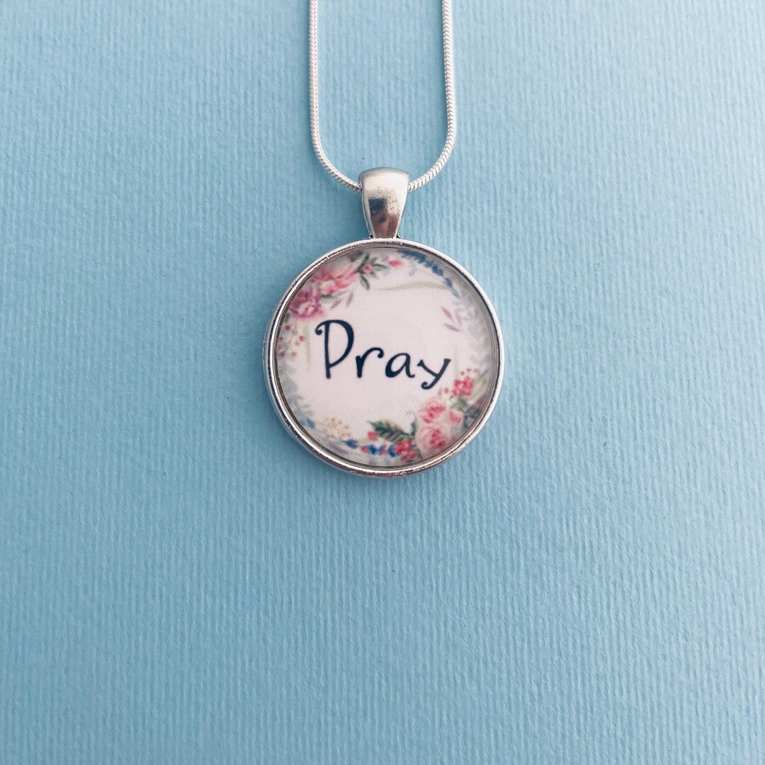 Pray Necklace: Floral Christian Word Pendant, Religious Gift - Etsy