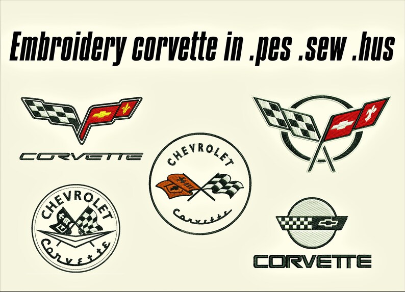 Corvette logo embroidery design Brother Janome Husqvarna | Etsy
