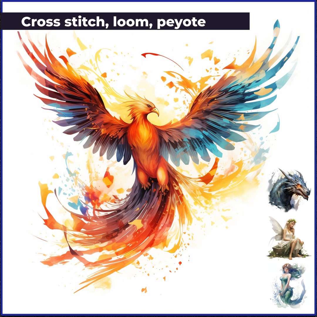 Phoenix Pattern, Fantasy AI, Cross Stitch, Loom, Peyote, Magic Art ...