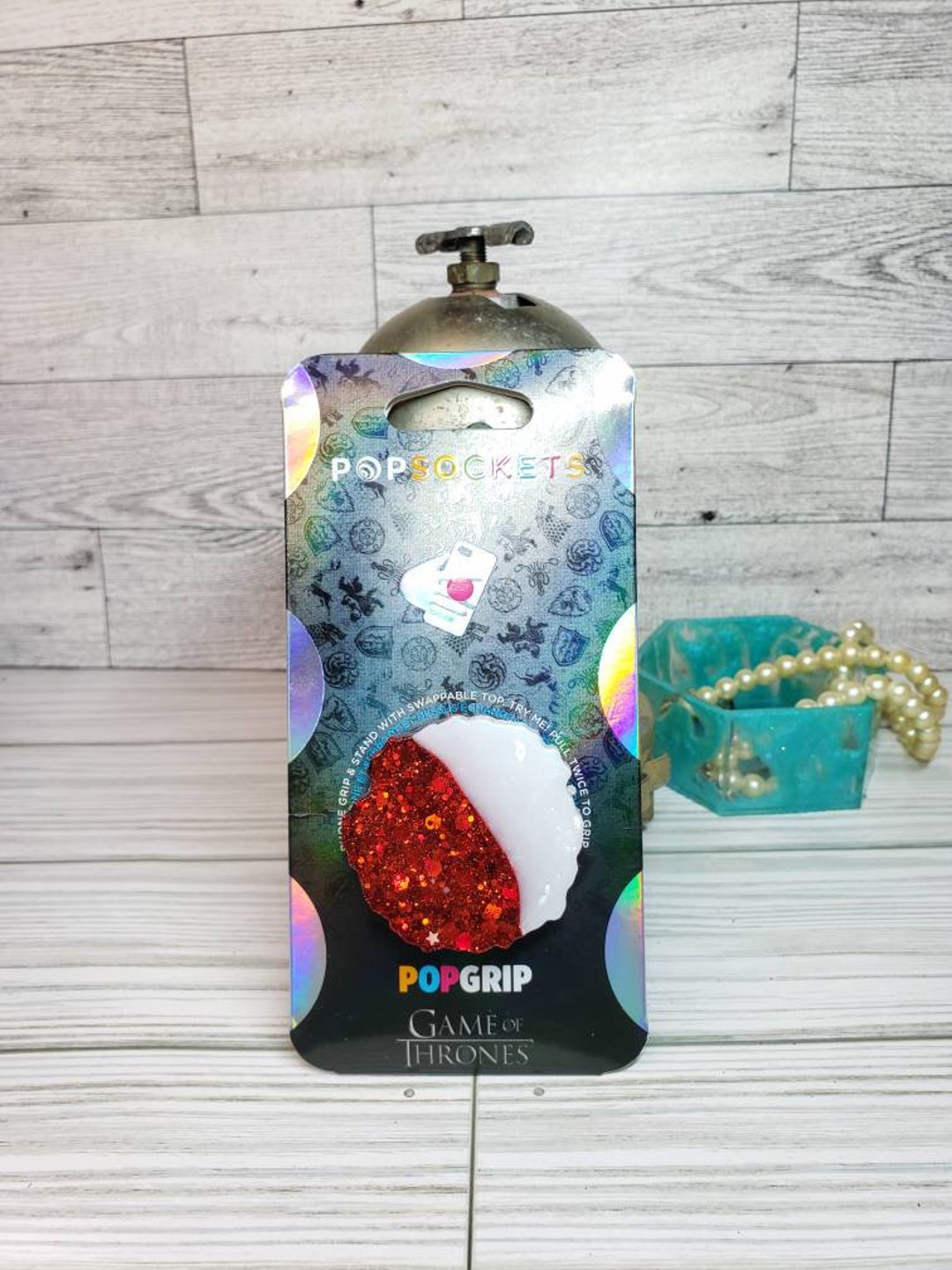 Custom Glitter Red White Ombre Crystal Agate Popsocket Phone Grip or ...