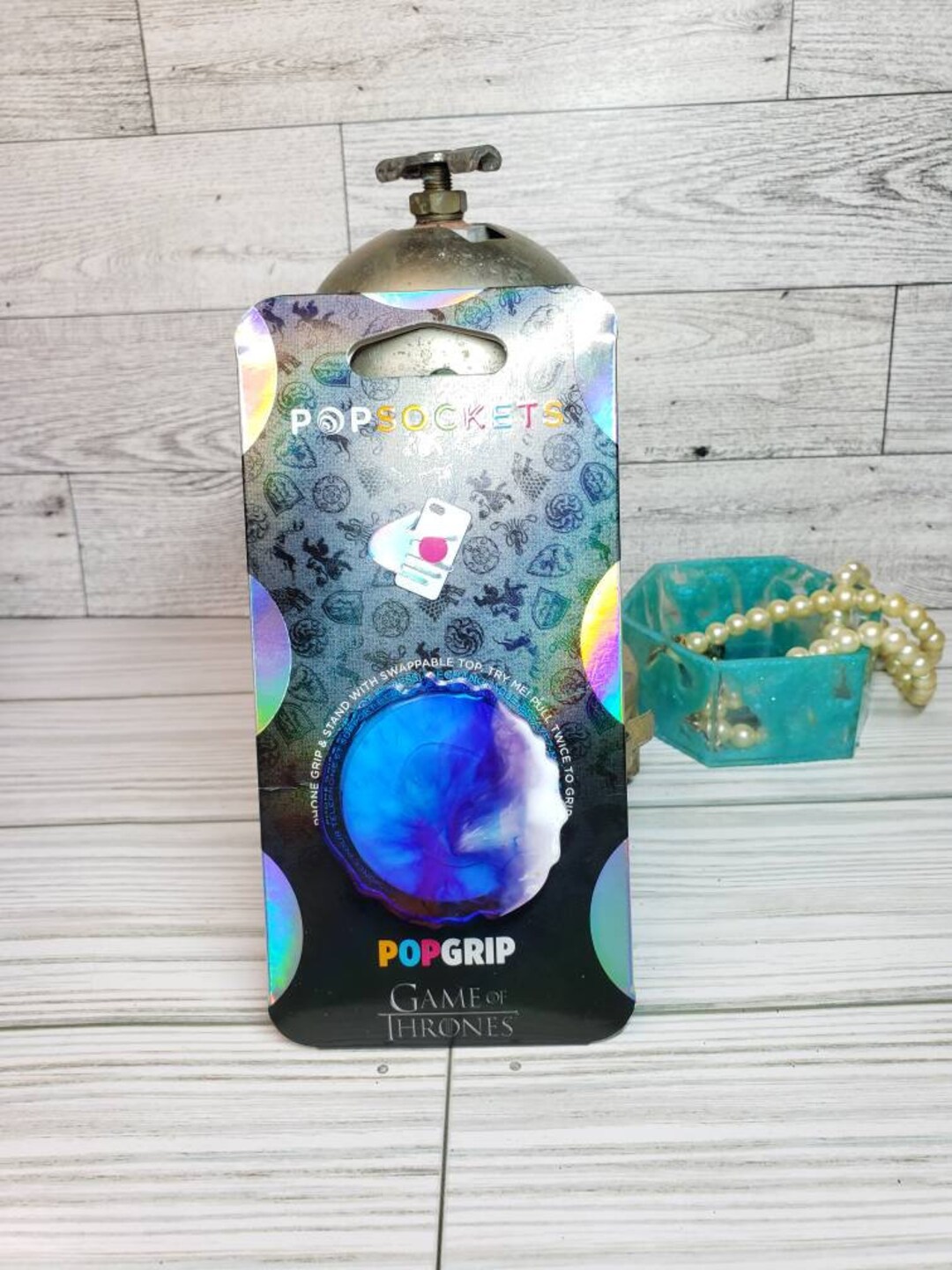 Custom Glitter Blue Swirl Crystal Agate Popsocket Phone Grip or Badge ...