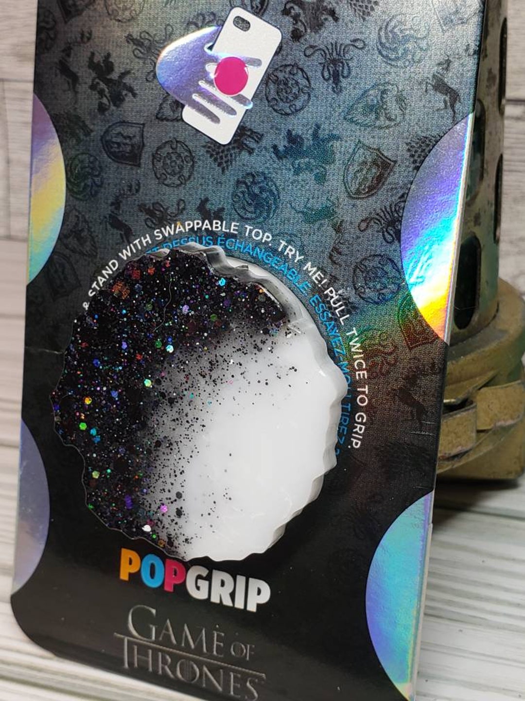 Custom Glitter Black White Ombre Crystal Agate Popsocket Phone Grip or ...