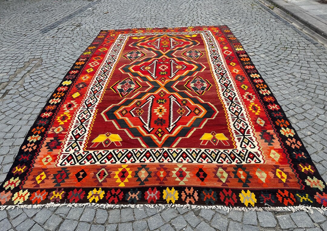 Large Kurdish Kilim Rug: Vintage Tribal Boho Decor (8.5"x12.8" Feet) - Etsy