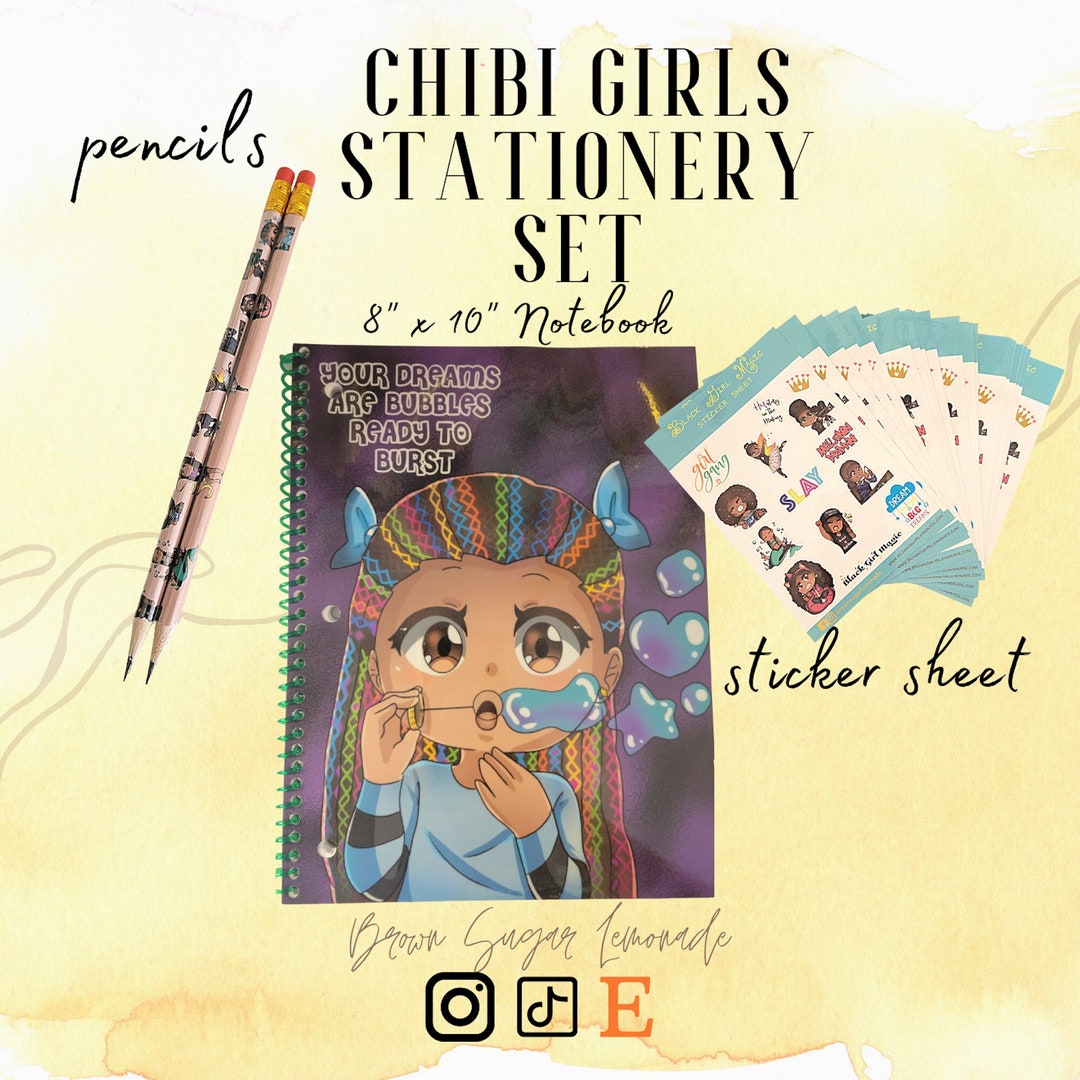 Chibi Girls Stationery Set Pencils - Notebooks| Pencils|stickers ...