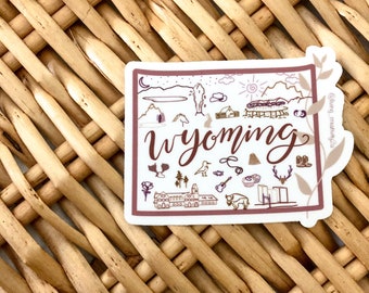 Wyoming State Map Vinyl Sticker, Wyoming Souvenir, Water Bottle ...