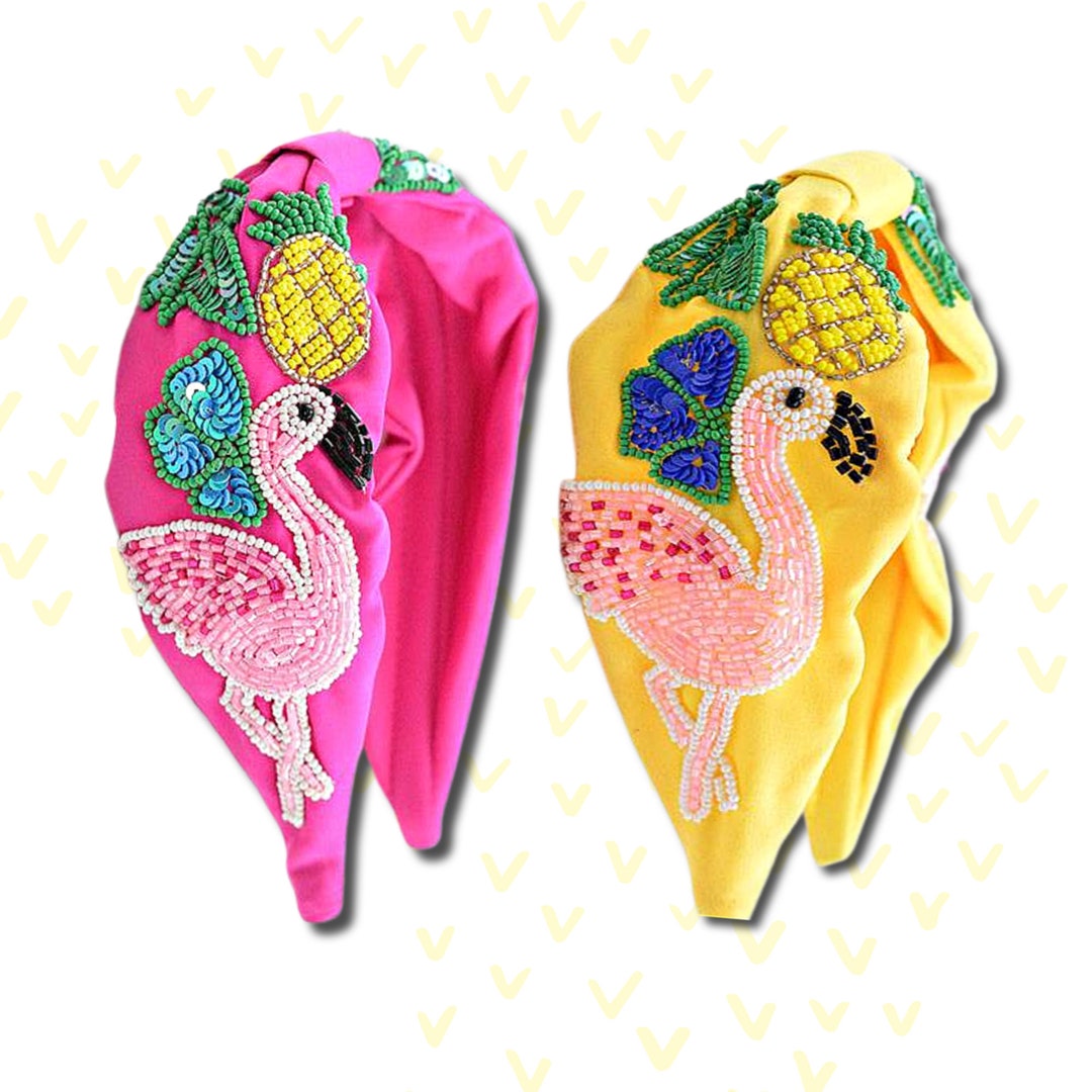 Flamingo Bird Fabric Seed Beaded Headband Hair Accessory - Etsy Hong Kong