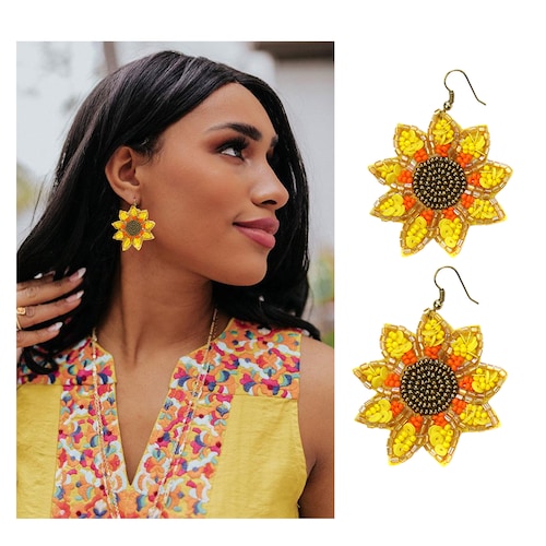 Sunflower Ear Studs Crochet Sunflower Ear Studs Yellow - Etsy Hong Kong