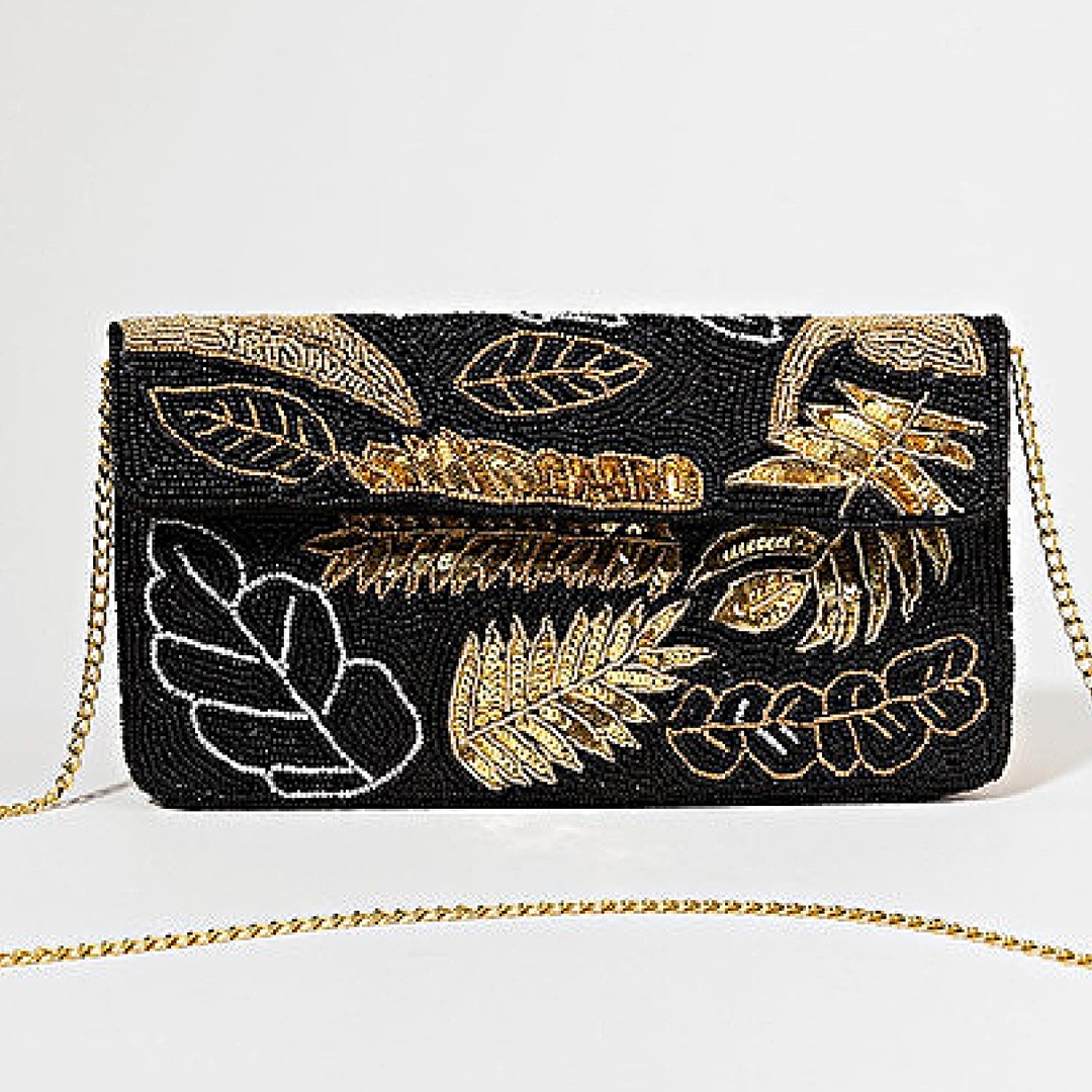 Falling Leaves Black Gold Metallic Sparkle Bling Clutch - Etsy Singapore