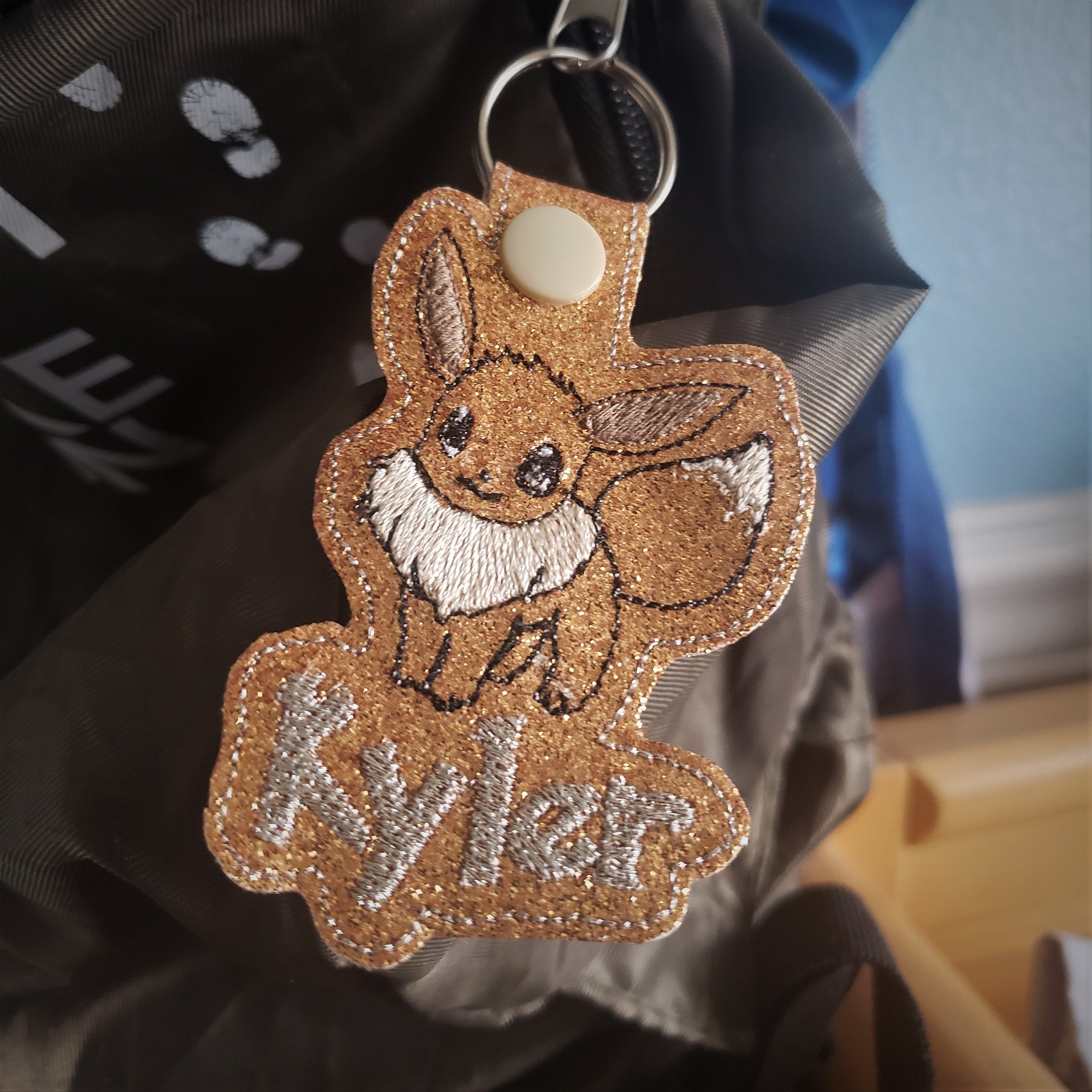 Embroidery Personalized Shiny Pokemon Eevee Snap-on Keychain - Etsy