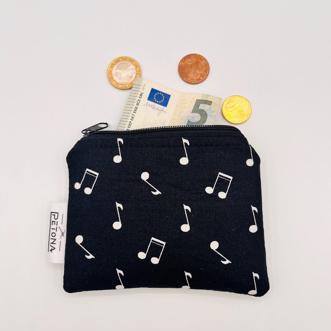 Small Black Wallet With Music Notes Treble Clef Small Wallet Black ...