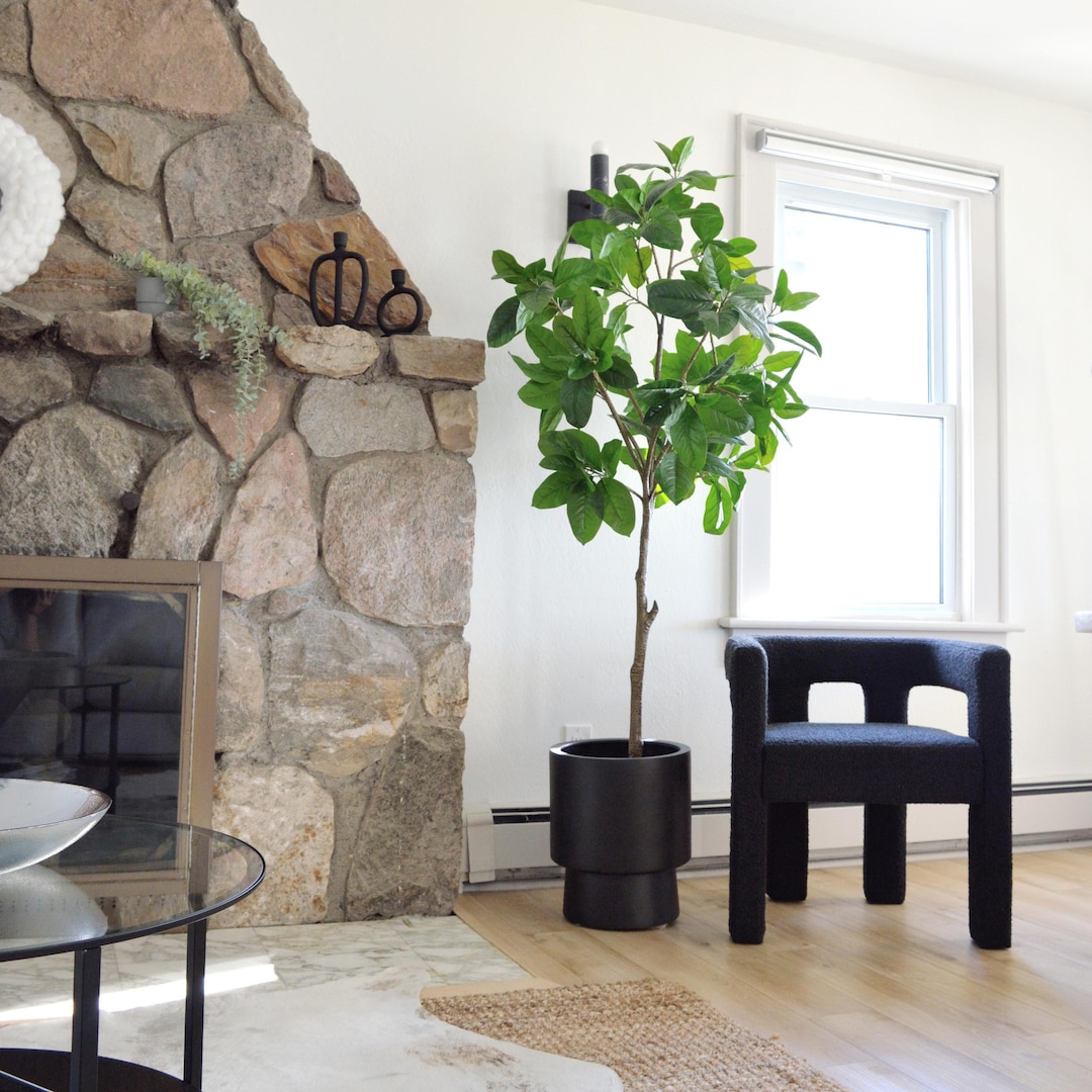 Matte Black High Rise Fibrestone Planter: Mid Century Modern Indoor ...