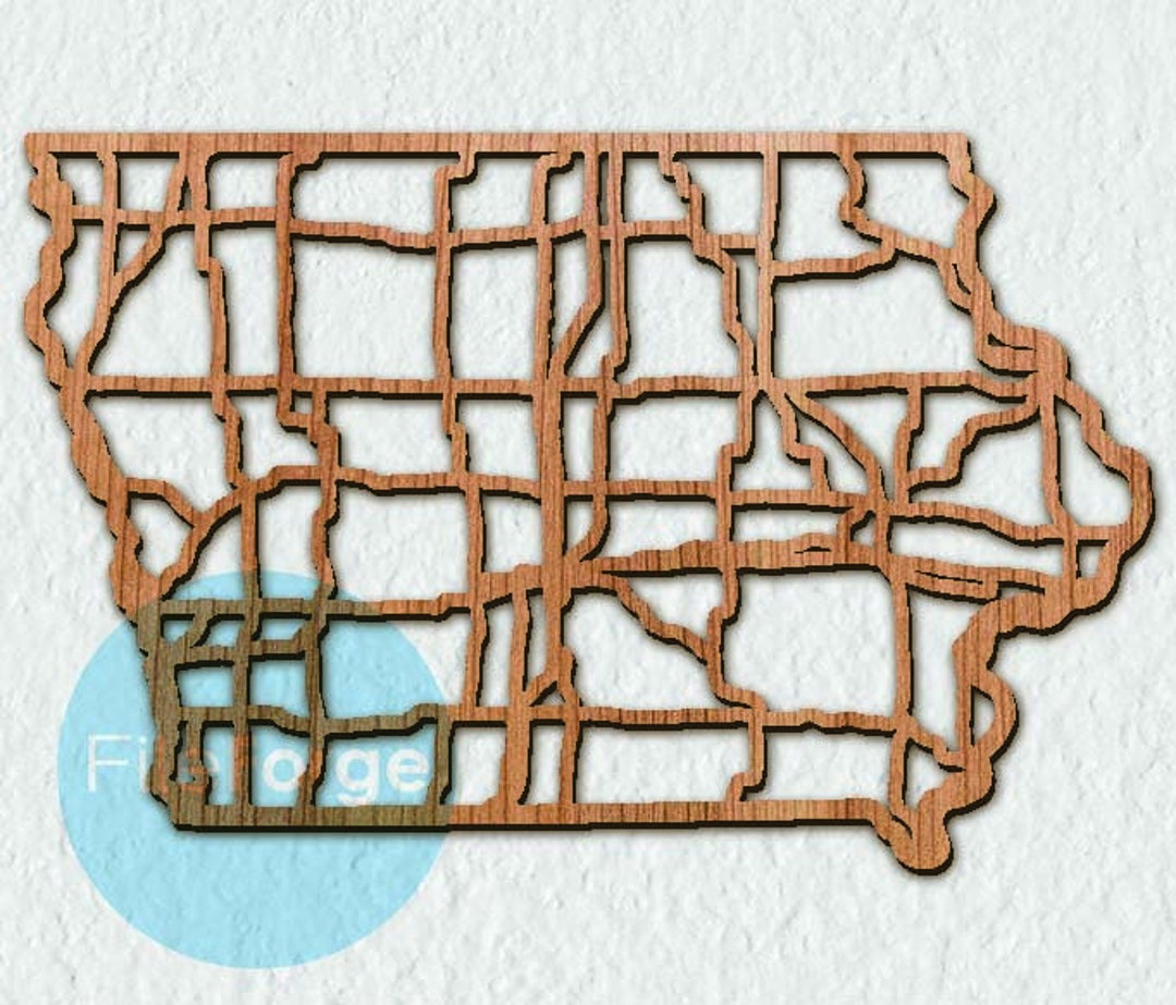 Iowa State Map Outline With Roads Laser Cut File - Etsy