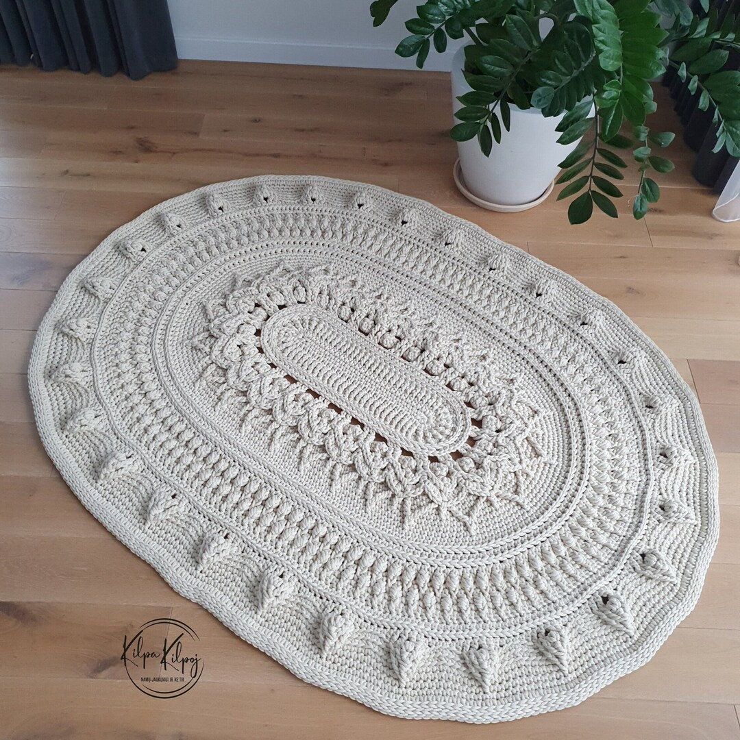 Boho Crochet Rug: Cream Oval Rope Cord Carpet (68.9x51.6 In) - Etsy