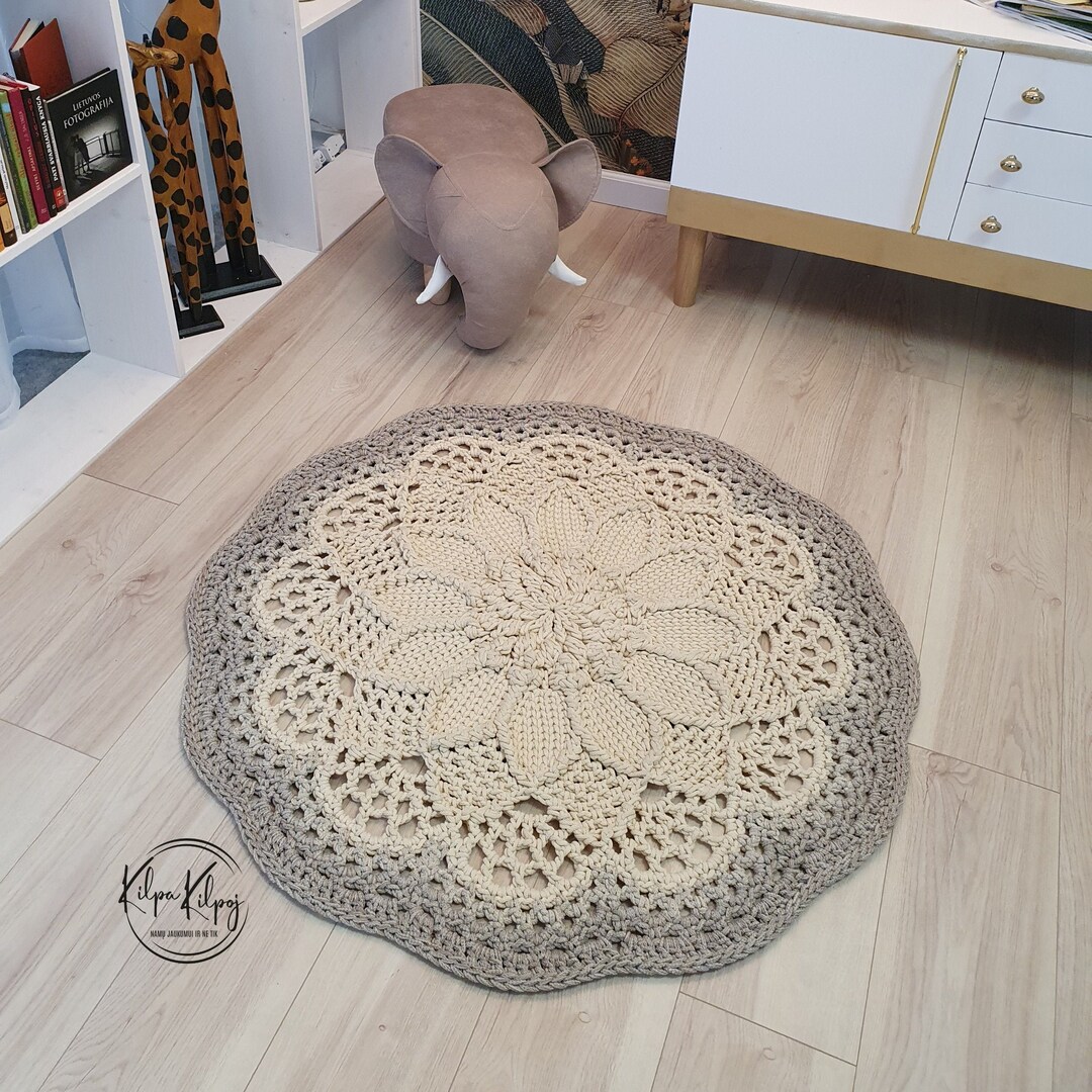 Boho Round Crocheted Rug, Crochet Doily Rug, Chic Rug for the Living ...