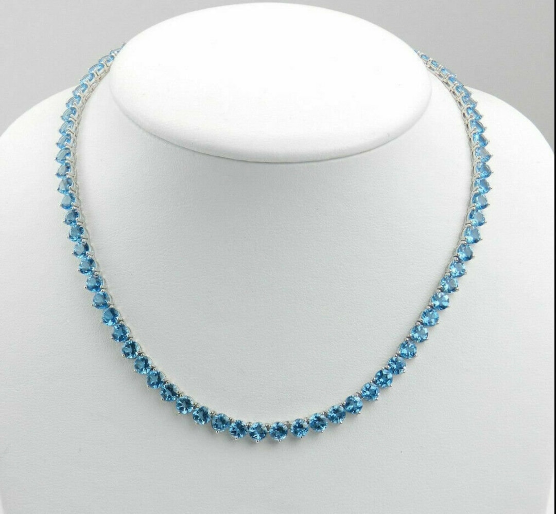 Swiss Blue Topaz Tennis Necklace Blue Topaz Tennis Necklace - Etsy
