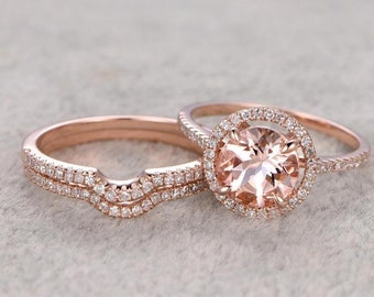 Morganite Engagement Ring Set - Etsy