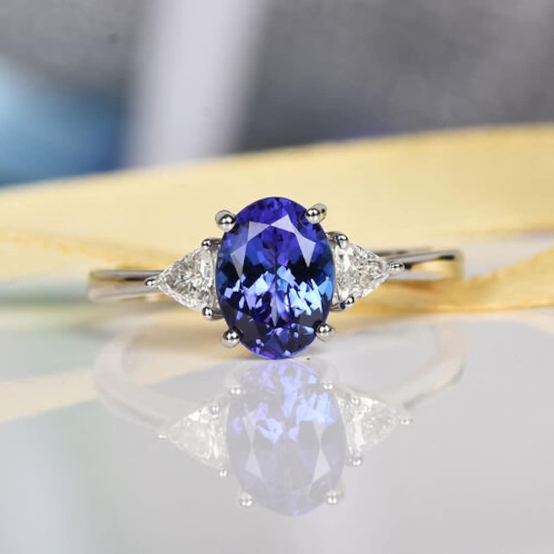 Oval Cut Tanzanite Halo Ring Tanzanite Engagement Ring Etsy
