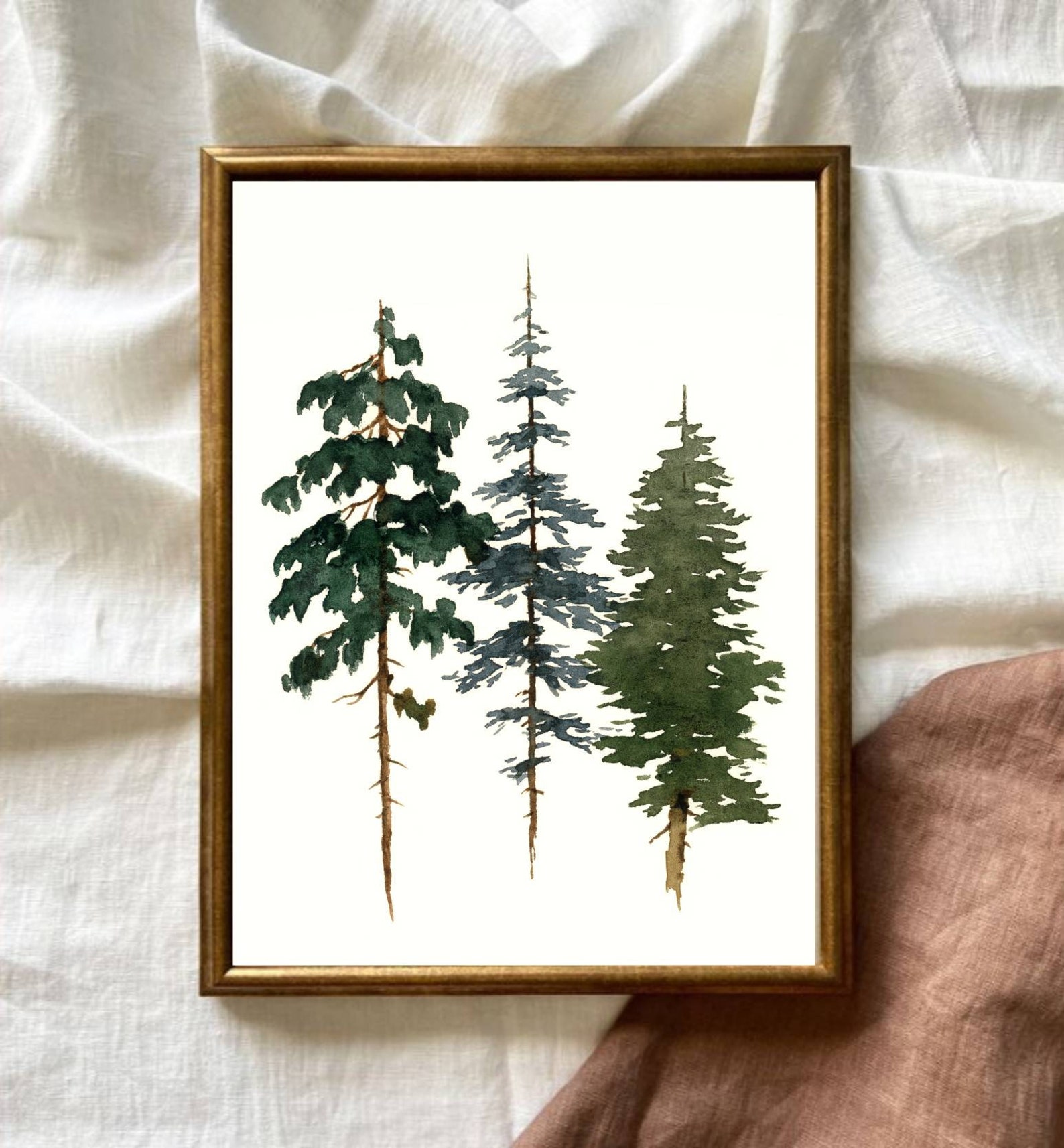 Pine Tree Wall Art Evergreen Tree Print Minimalist Watercolor - Etsy
