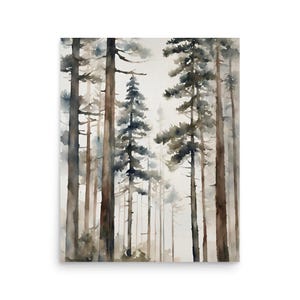 Pine Tree Painting Rustic Pine Forest Watercolor Art Print Misty Forest ...