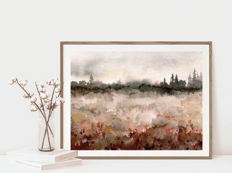 Forest Meadow Wall Art Large Abstract Landscape Painting Misty Flower ...