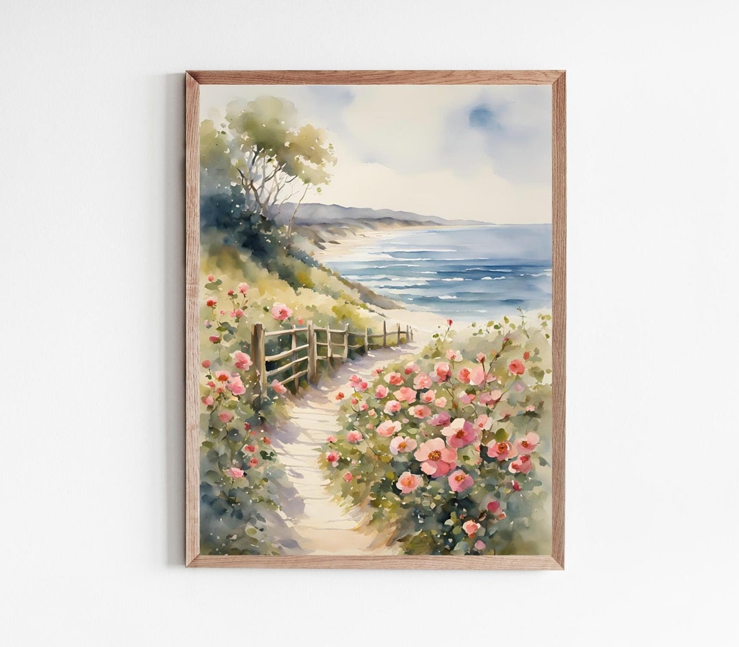 Cape Cod Wild Rose Painting Cape Cod Beach Scene Art Print Seaside Wall ...