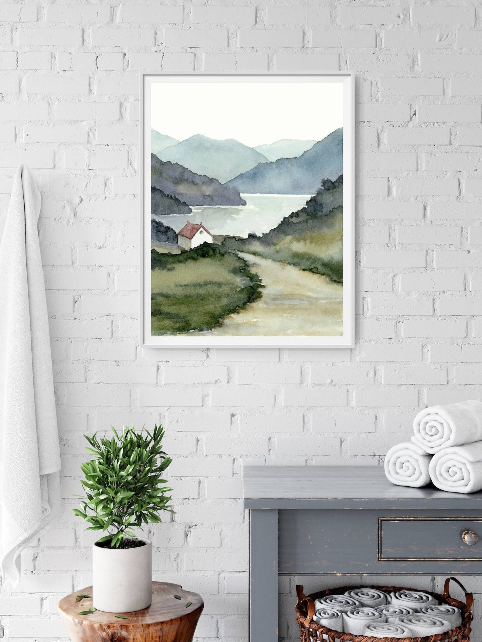 Lake House Painting Large Watercolor Landscape Norway Art - Etsy
