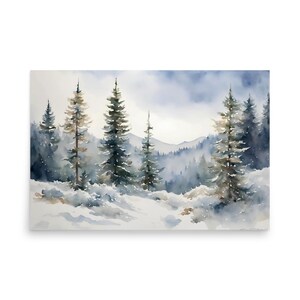 Pine Trees Watercolor Snow Landscape Art Prints Mountain Forest ...