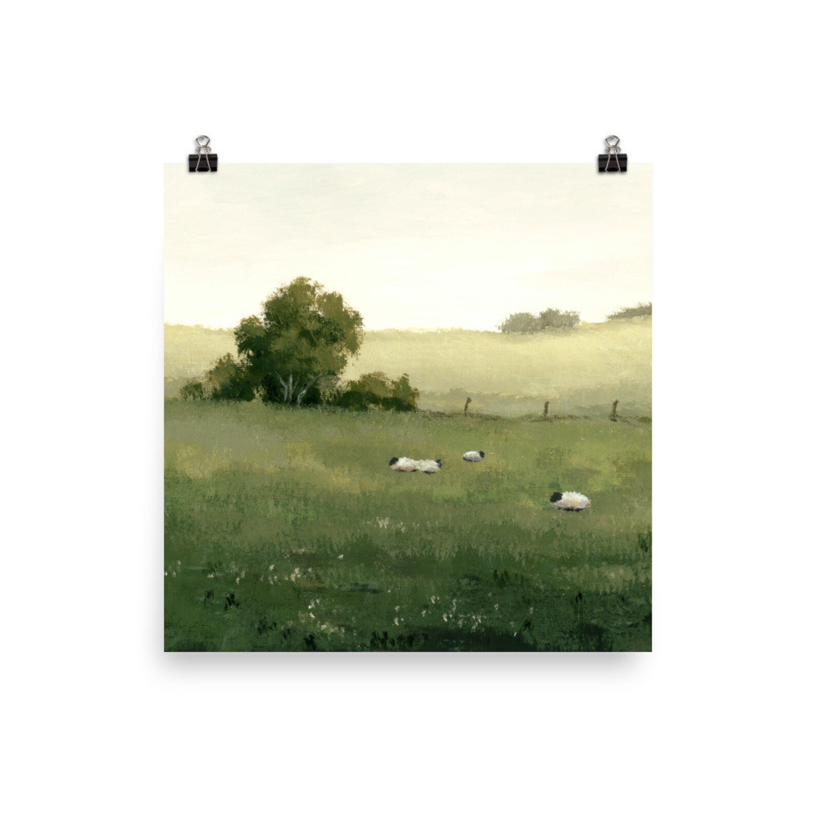 Oil Painting Landscape Sheep in the Field Art Print Countryside ...