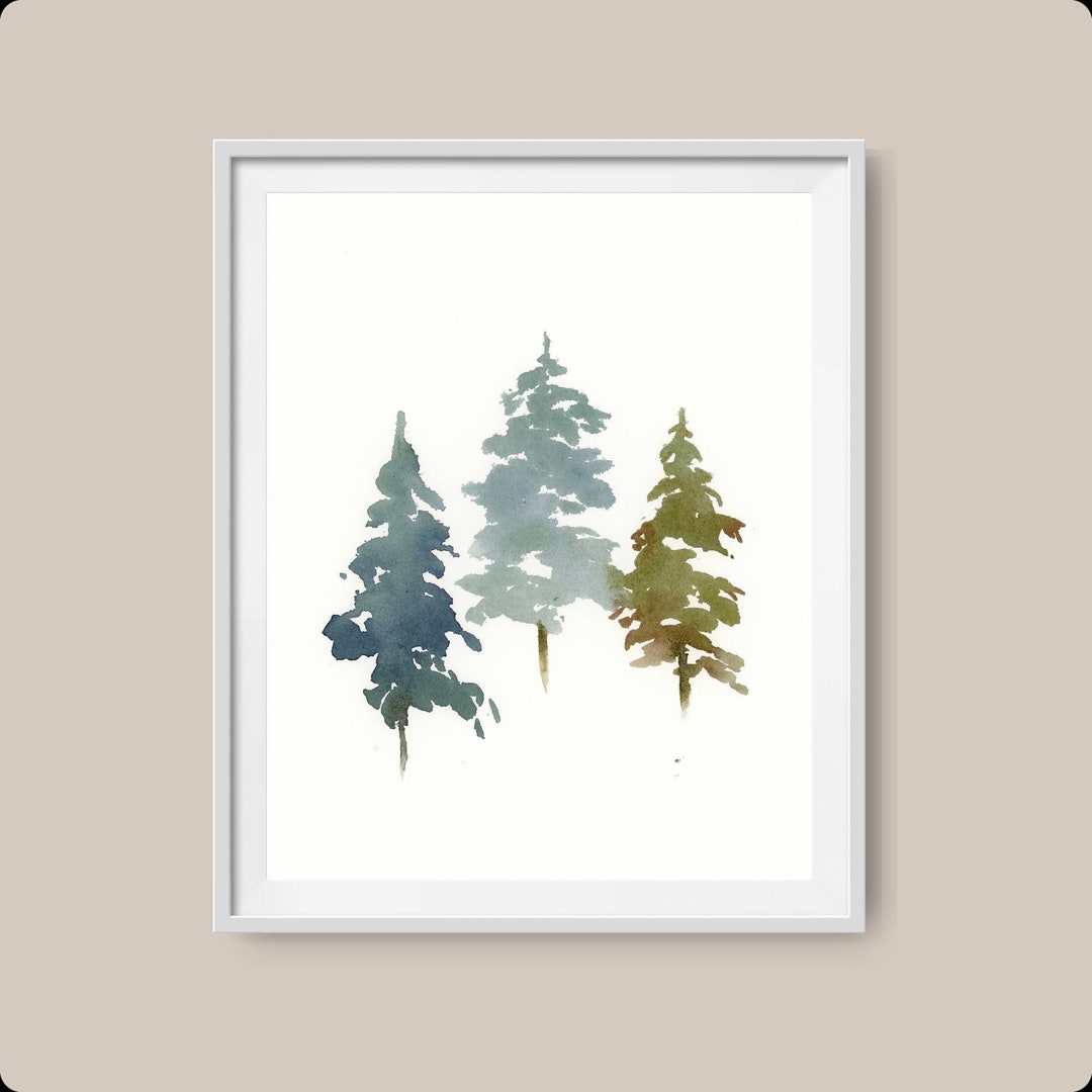 Pine Tree Art Print Minimalist Wall Art Pine Forest Watercolor Minimal ...