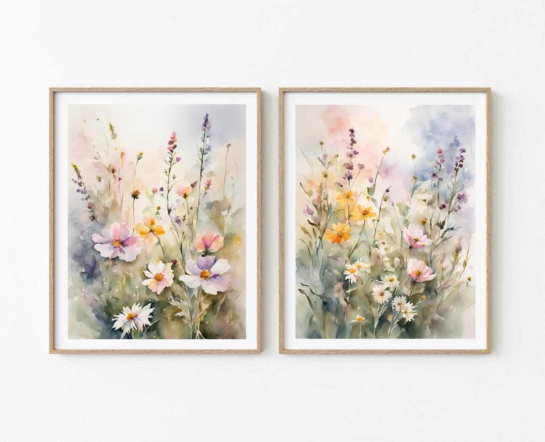 Wildflowers Painting Set Spring Flower Watercolor Art Prints Set of 2 ...