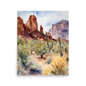 Desert Painting Arizona Landscape Watercolor Art Print Saguaro Desert ...