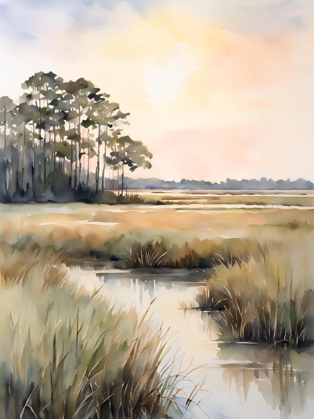 Marsh Sunset Painting Charleston Lowcountry Watercolor Art Print Salt ...