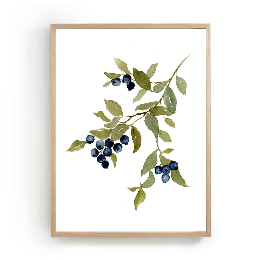 Blueberry Art Print, Watercolor Poster, Wall Art Plants, Forest Plants ...