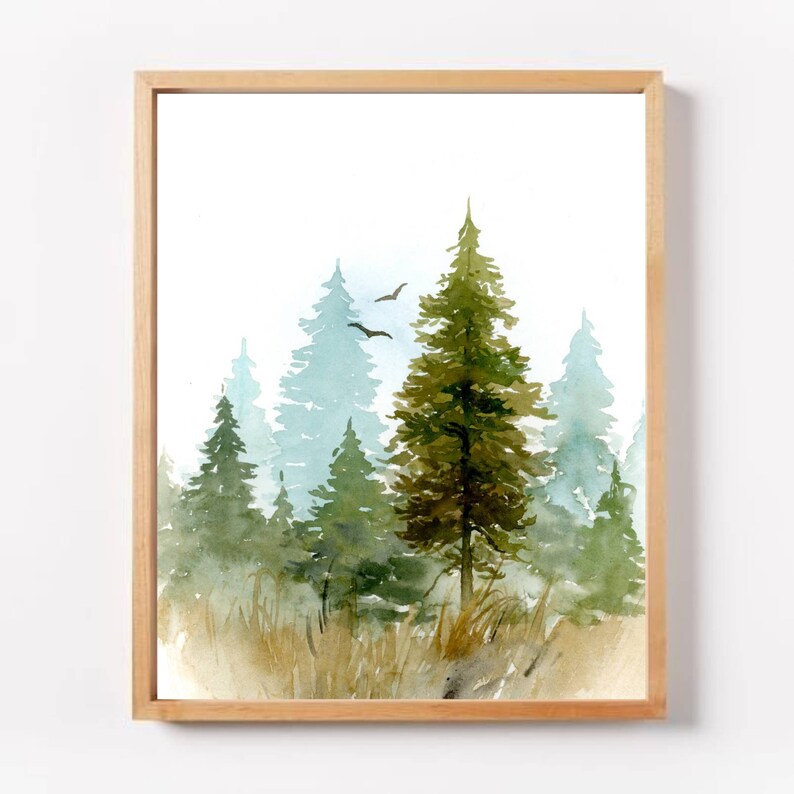 Ever Green Forest Print Watercolor Landscape Abstract Pine - Etsy