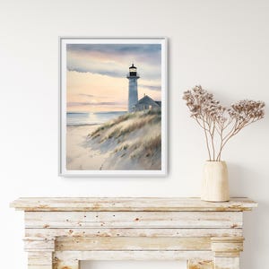 Cape Cod Lighthouse Painting Sunrise Beach Art Print Watercolor Seaside ...