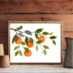 Orange Tree Watercolor Painting Large Kitchen Poster Fruit Art Print ...