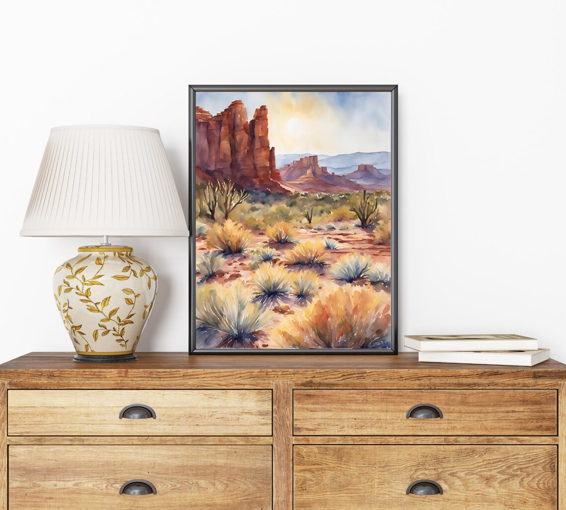 Arizona Desert Print Watercolor Landscape Art Print Saguaro Desert ...
