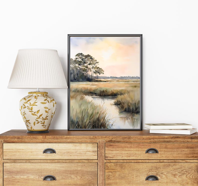 Marsh Sunset Painting Charleston Lowcountry Watercolor Art Print Salt ...