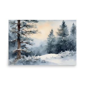 Snowy Pine Tree Print Mountain Forest Wall Art Winter Landscape ...