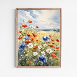 Wildflowers Print Poppy Daisy Cornflower Watercolor Painting Flower ...