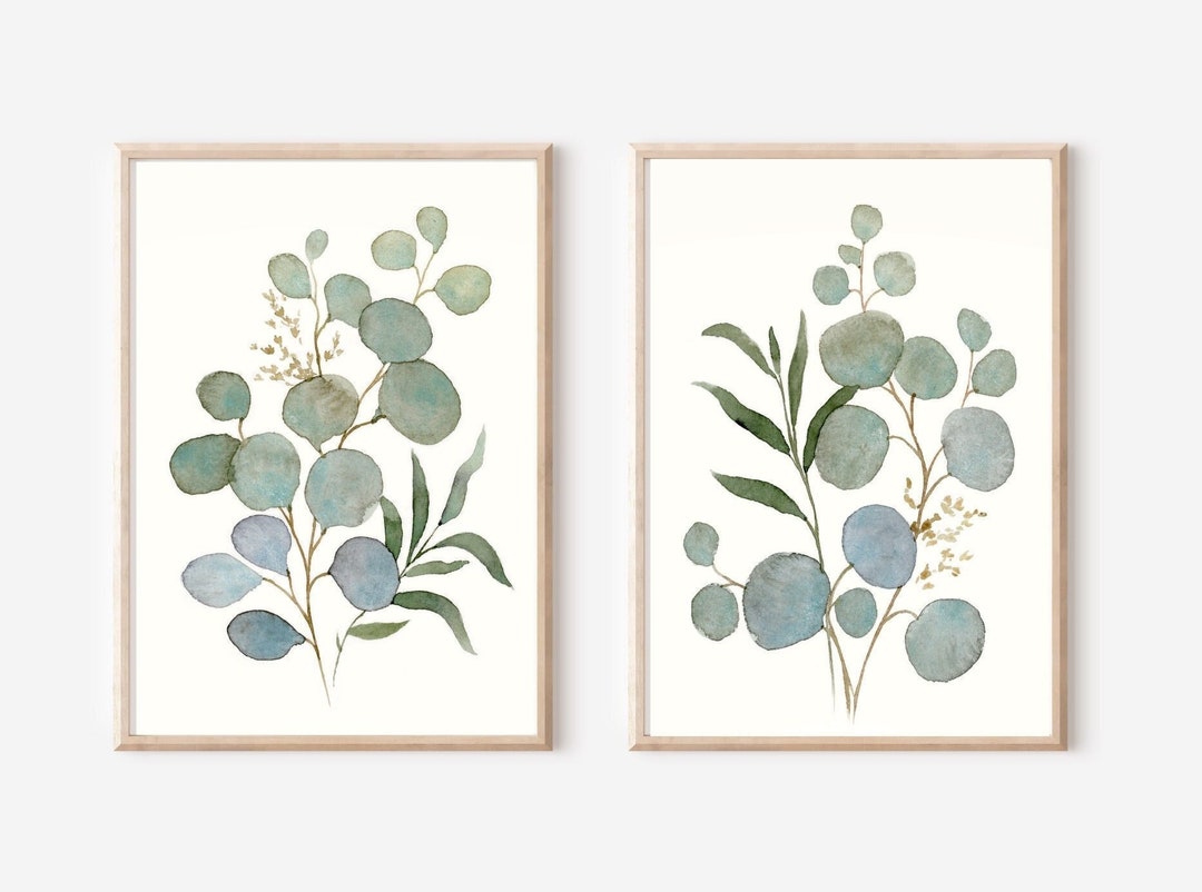Eucalyptus Prints Set of 2 Watercolor Paintings Large Floral Wall Art ...