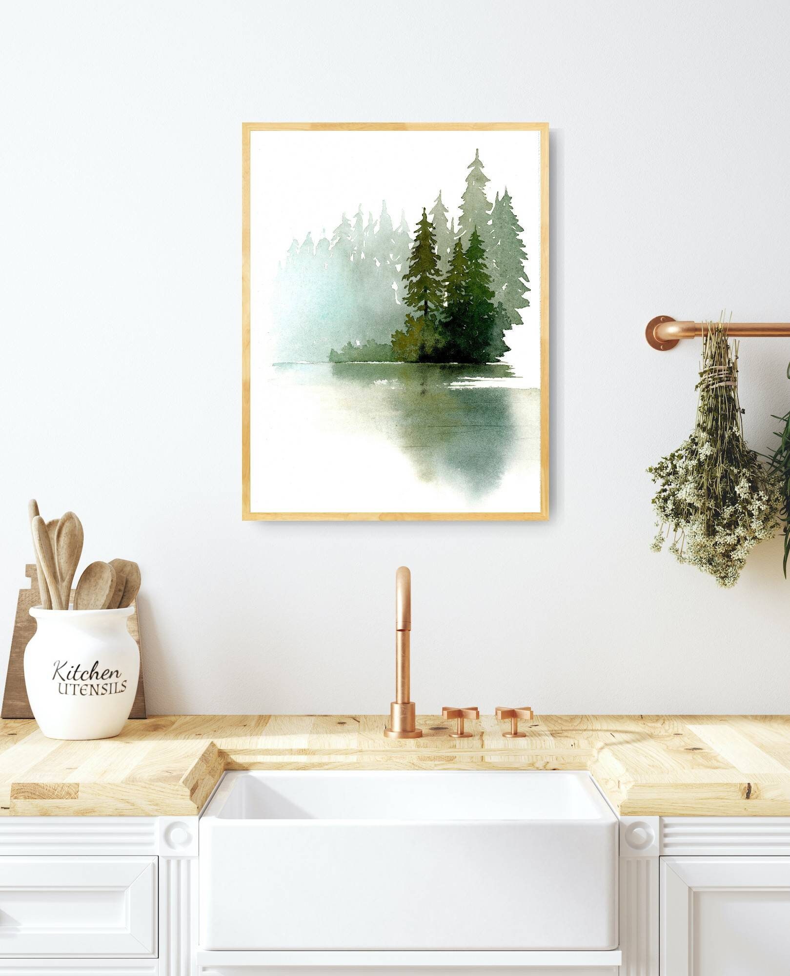 Pine Forest Poster Abstract Landscape Watercolor Art Print Pine Trees ...