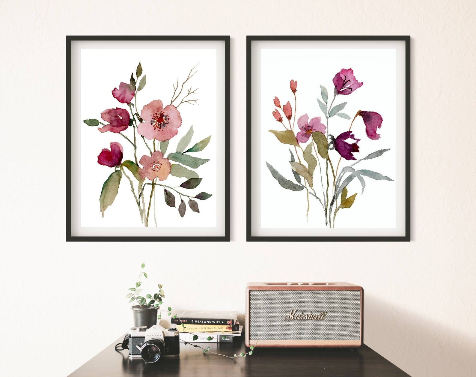 Large Floral Wall Art Set of 2 Wildflowers Watercolor Painting - Etsy