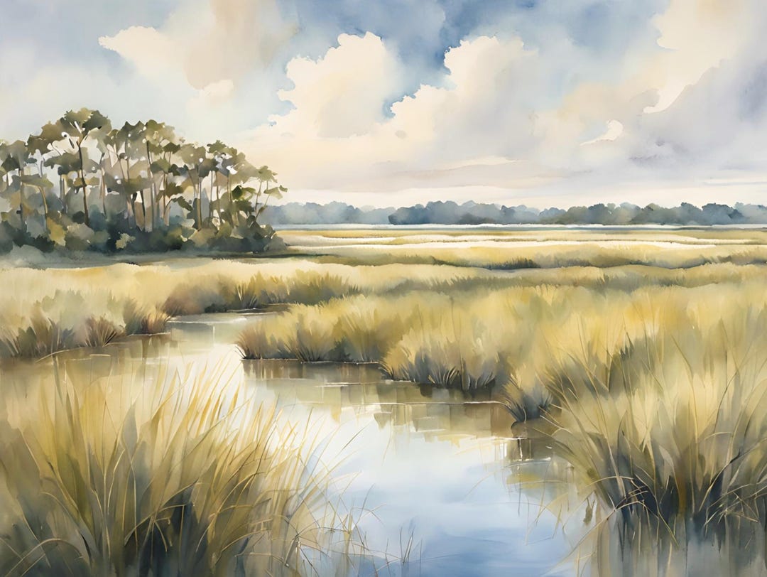 Marsh Painting Charleston Lowcountry Watercolor Art Print Landscape ...