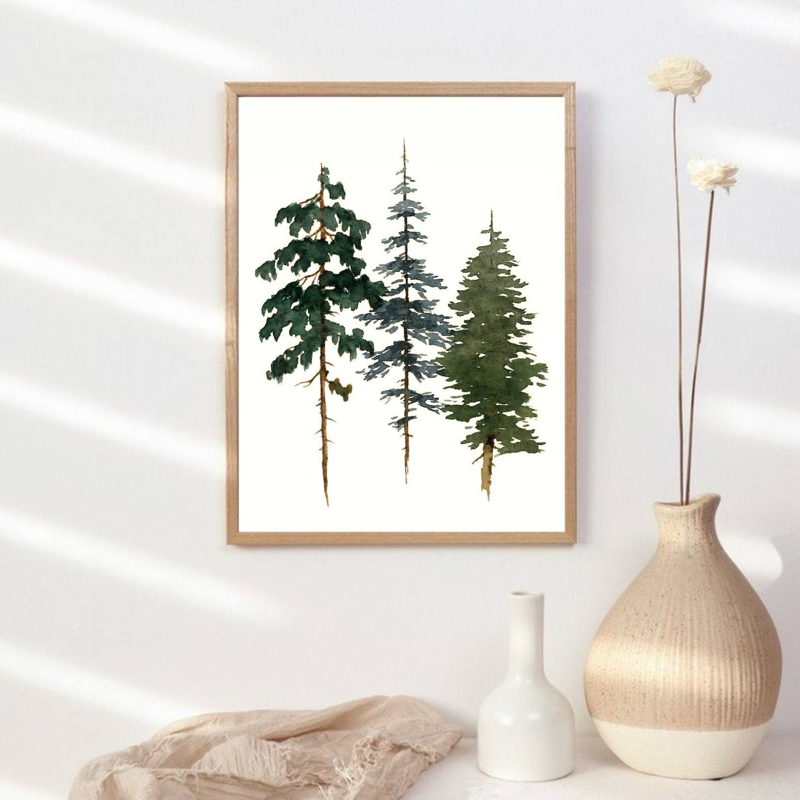 Pine Tree Wall Art Evergreen Tree Print Minimalist Watercolor - Etsy