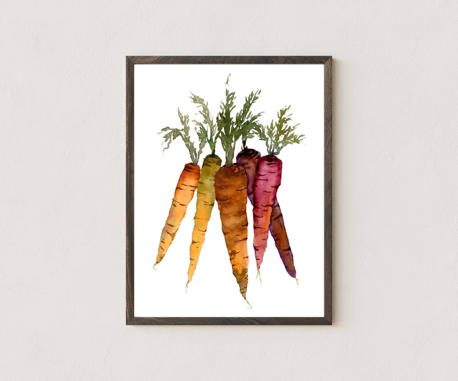 Carrot Watercolor Painting Kitchen Wall Decor Vegetables Wall - Etsy