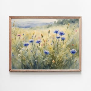 Wildflowers Watercolor Painting Meadow Art Print Cornflower Wall Art ...