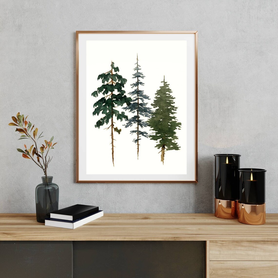 Pine Tree Wall Art Evergreen Tree Print Minimalist Watercolor - Etsy