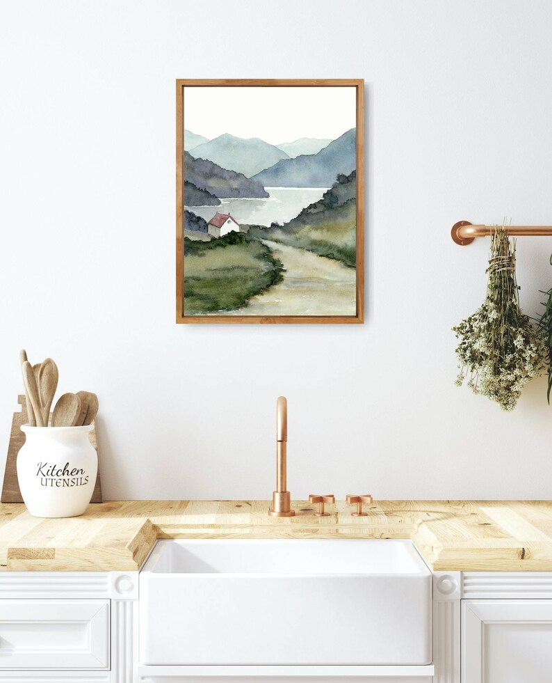 Lake House Painting Large Watercolor Landscape Norway Art - Etsy