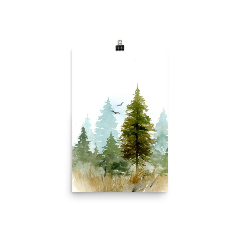 Ever Green Forest Print Watercolor Landscape Abstract Pine - Etsy